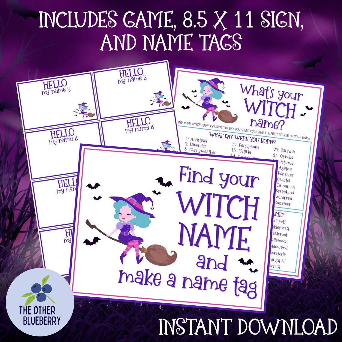 What's Your Witch Name Game With Name Tags & Sign | Halloween Party ...