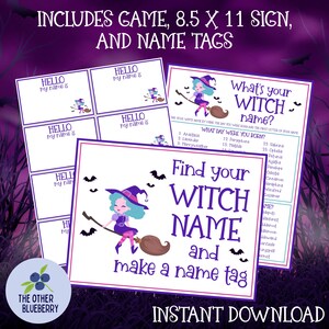 What's Your Witch Name Game With Name Tags & Sign | Halloween Party ...