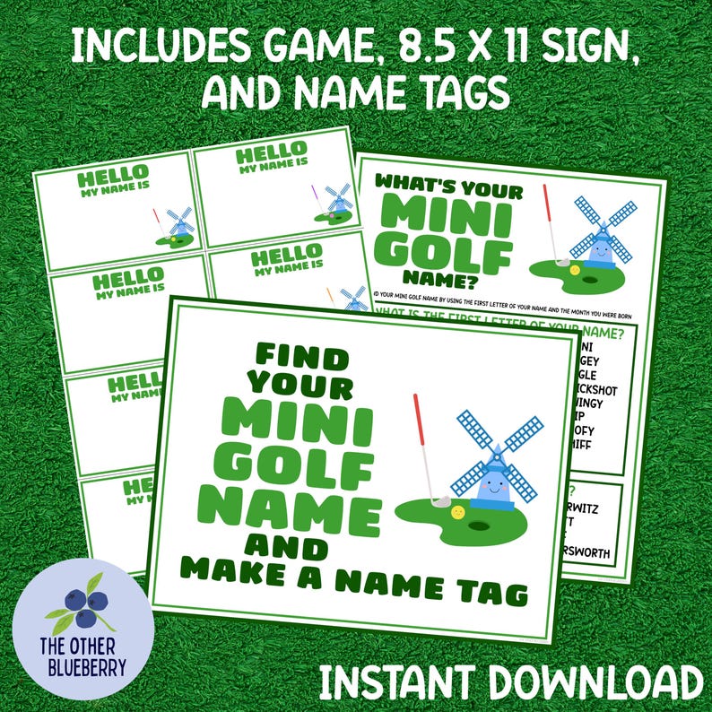 What's Your Mini Golf Name Game With Name Tags & Sign | Par-tee Game ...