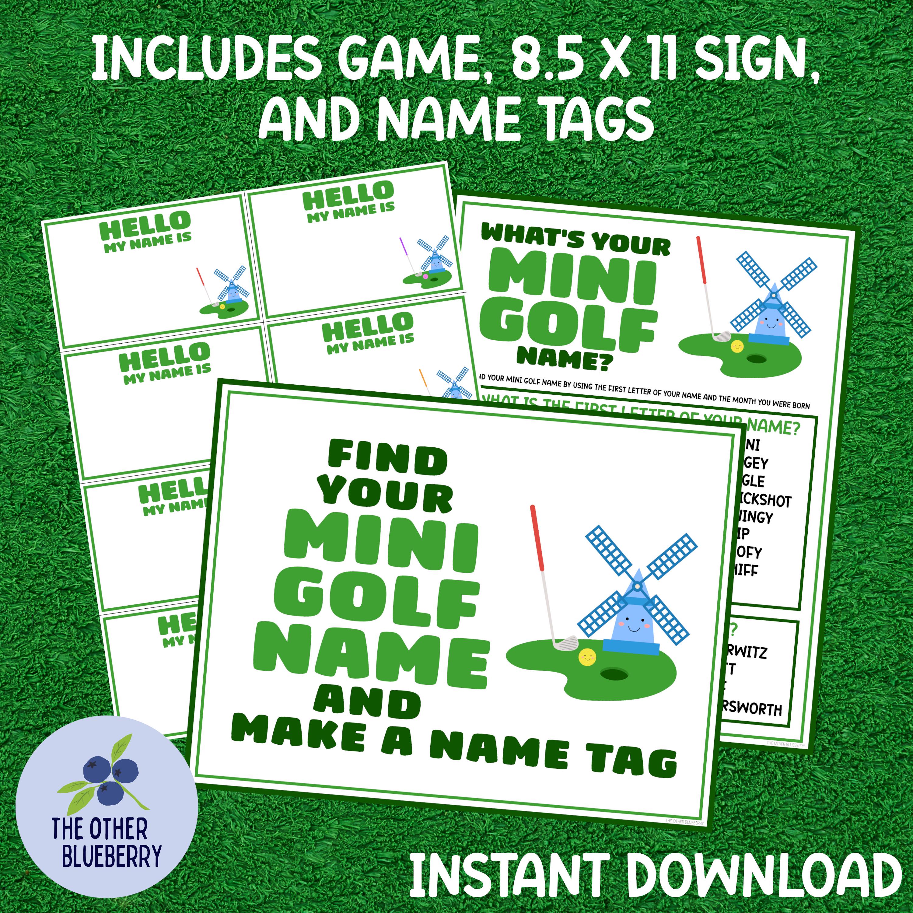 What's Your Mini Golf Name Game With Name Tags & Sign | Par-tee Game ...