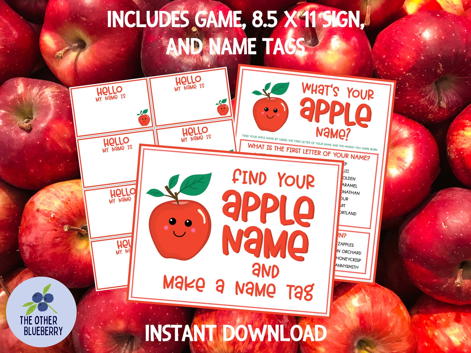 What's Your Apple Name With Name Tags & Sign | Apple Party Game | Apple ...