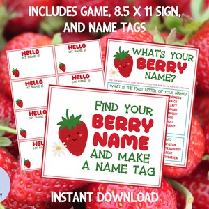What's Your Berry Name Game With Name Tags & Sign | Berry Sweet Party ...