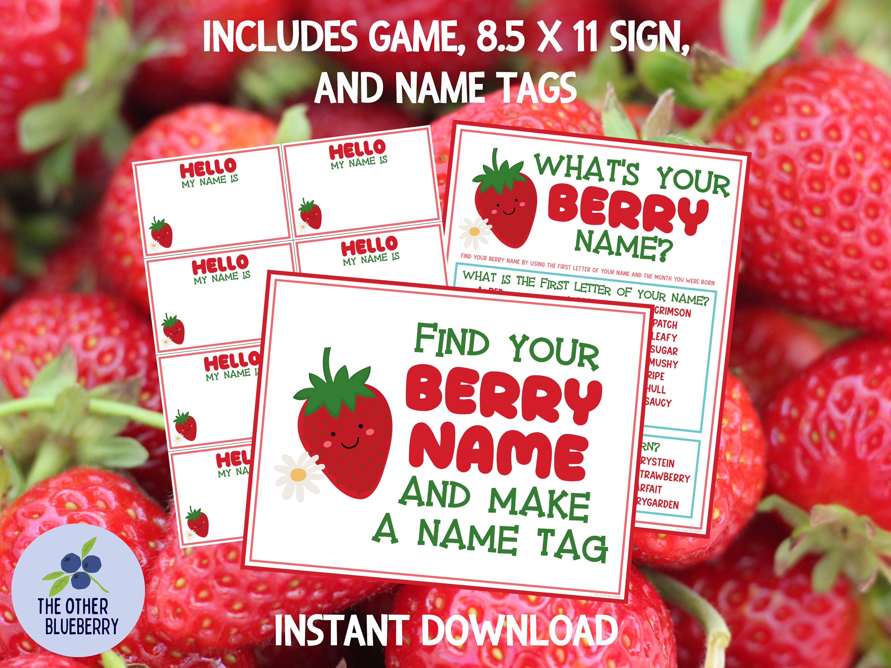 What's Your Berry Name Game With Name Tags & Sign | Berry Sweet Party ...