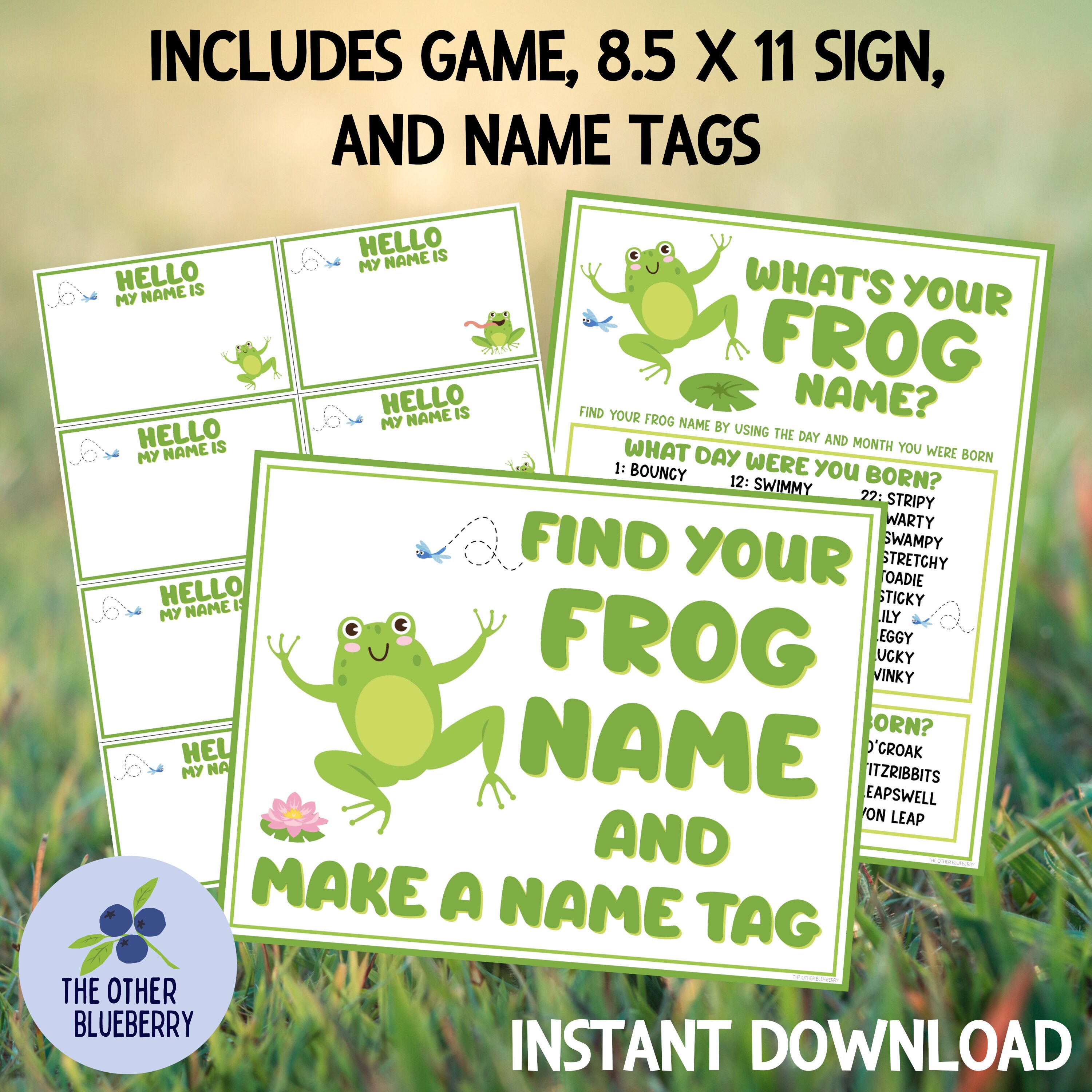 What's Your Frog Name Game With Name Tags & Sign Frog Party Game Leap ...