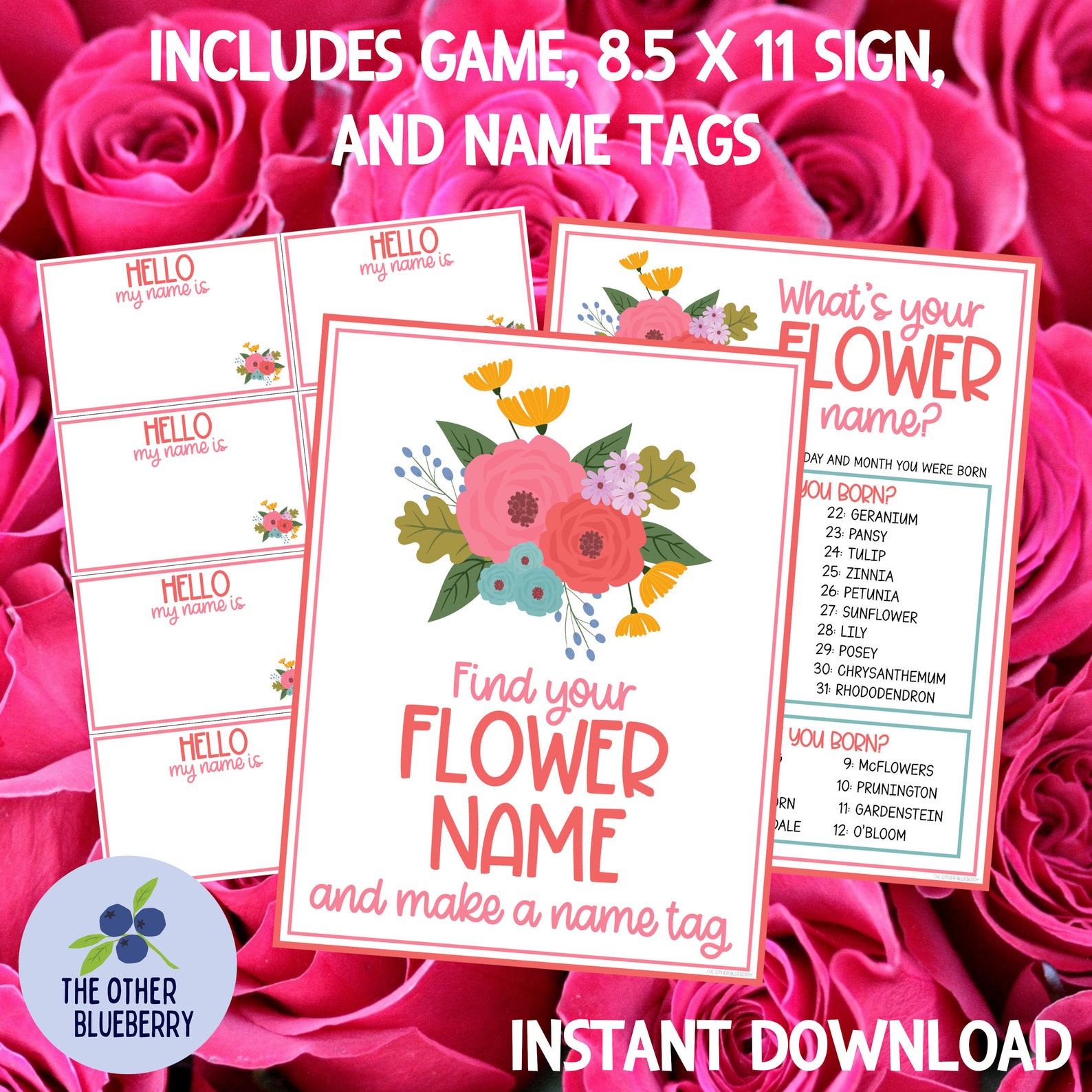 What's Your Flower Name Game With Name Tags & Sign Garden Party Game ...