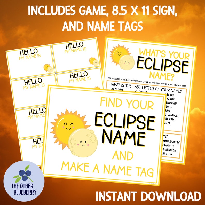 Solar Eclipse Game What's Your Eclipse Name Game Eclipse Party Game ...