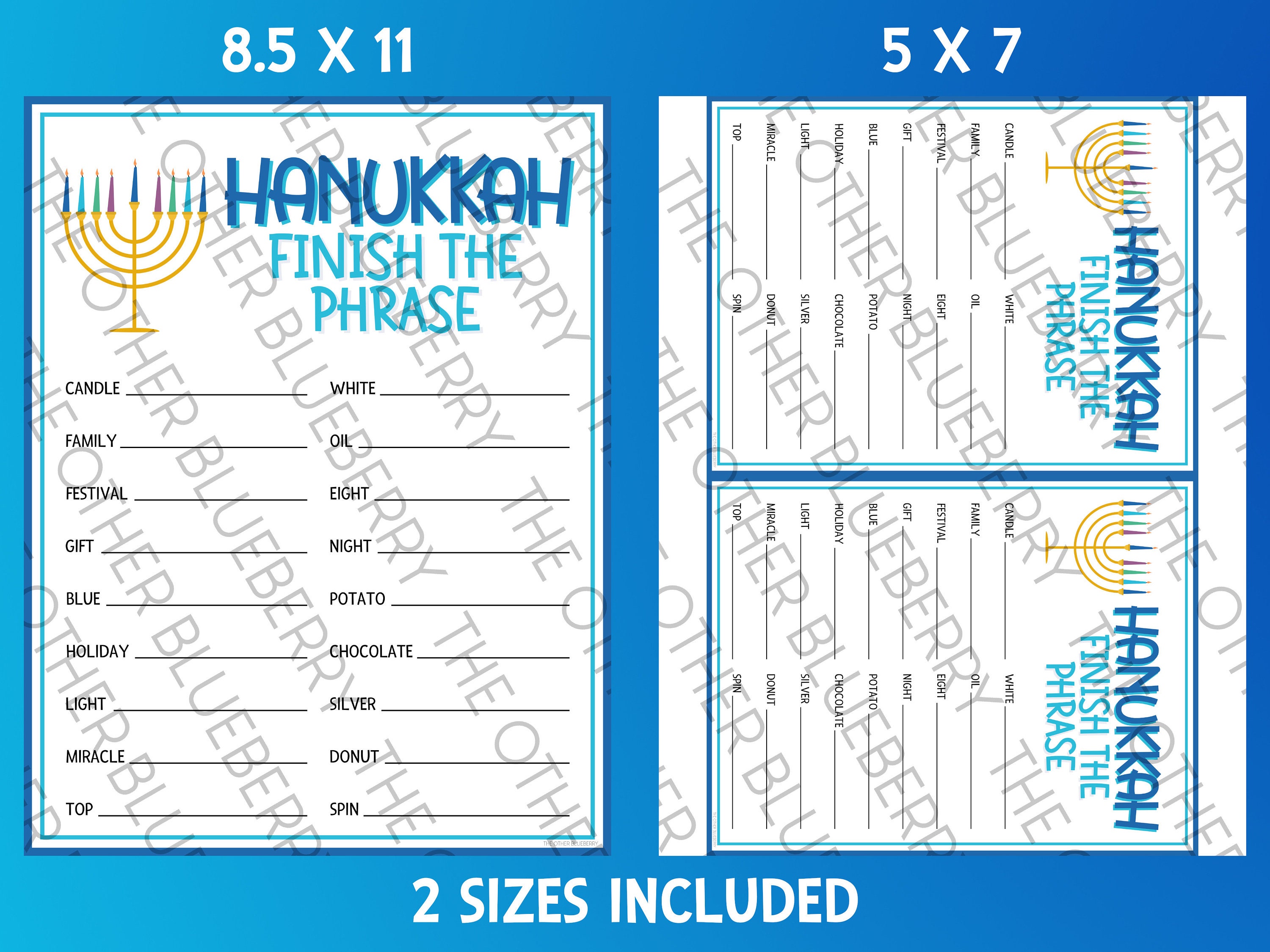 Hanukkah Game Finish the Phrase Mind Match Game (Instant Download) - Etsy
