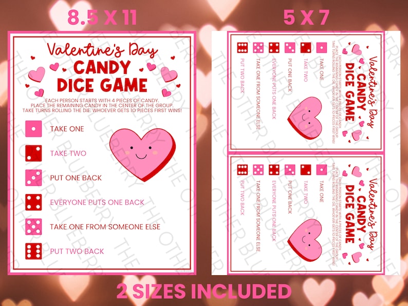 Valentine's Day Game Candy Dice Game Valentine Activity for Kids ...