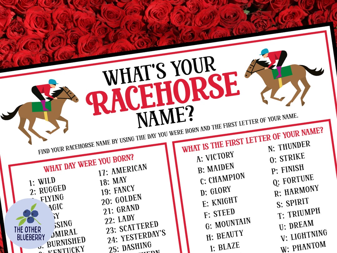 What's Your Racehorse Name Party Game With Name Tags & Sign | Kentucky ...