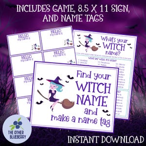 What's Your Witch Name Game With Name Tags & Sign | Ghouls Night Out ...
