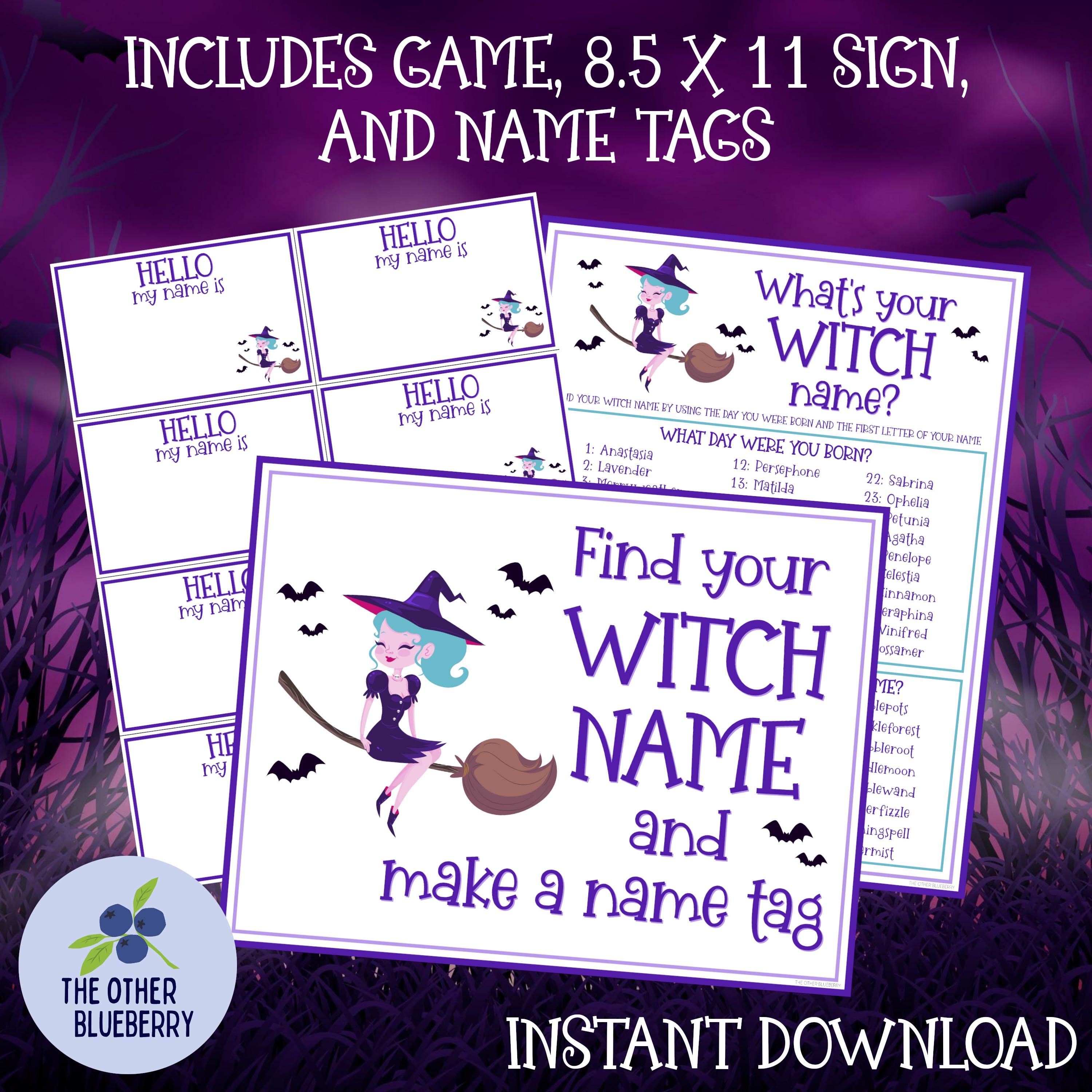 What's Your Witch Name Game With Name Tags & Sign | Ghouls Night Out ...