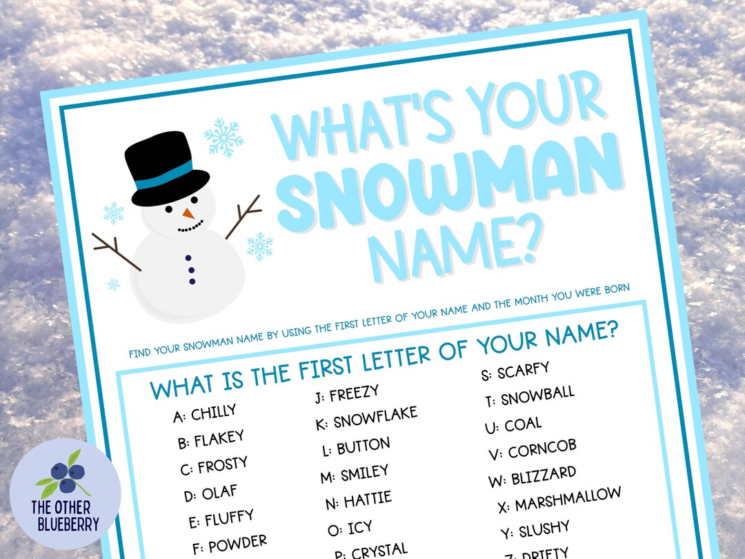 What's Your Snowman Name Game With Name Tags & Sign | Winter Party Game ...
