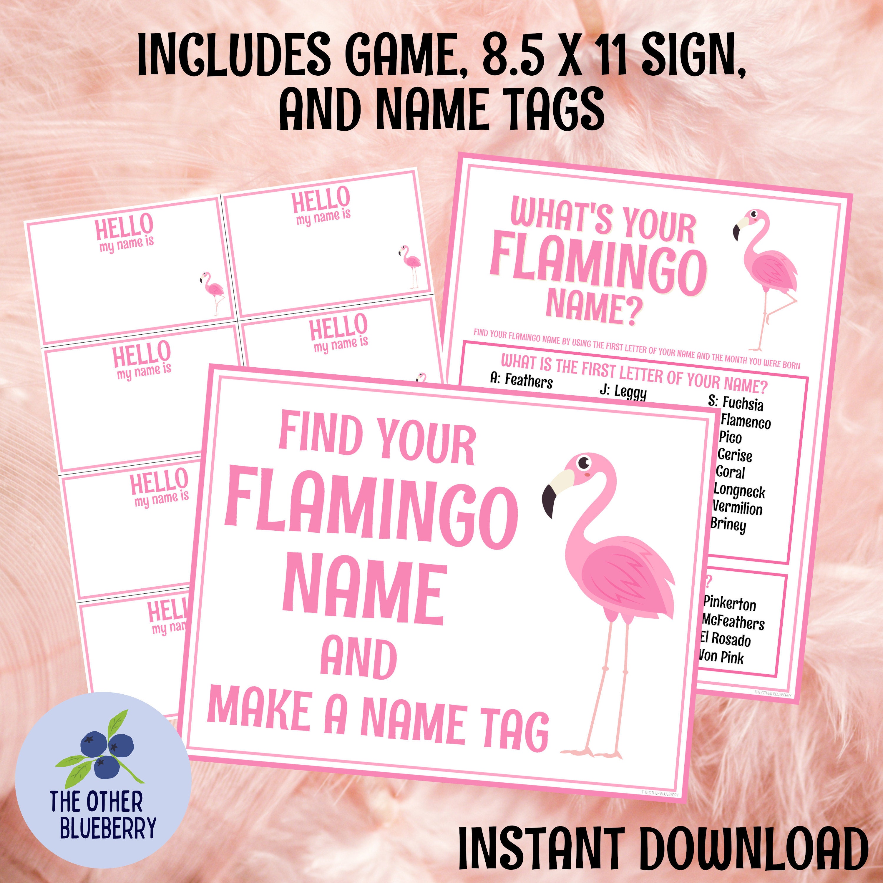What's Your Flamingo Name Game With Name Tags & Sign | Flamingo Game ...