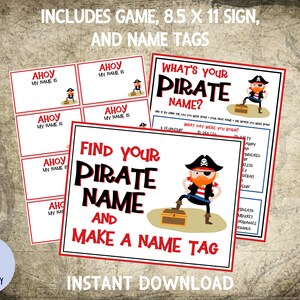 What's Your Pirate Name Game With Name Tags & Sign | Pirate Party Game ...