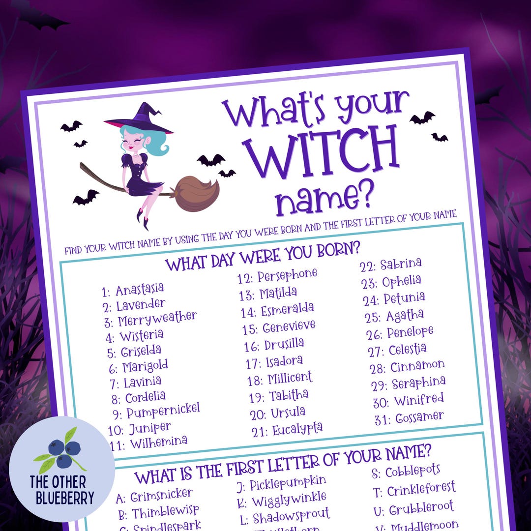 What's Your Witch Name Game With Name Tags & Sign | Ghouls Night Out ...