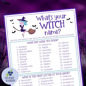 What's Your Witch Name Game With Name Tags & Sign | Ghouls Night Out ...