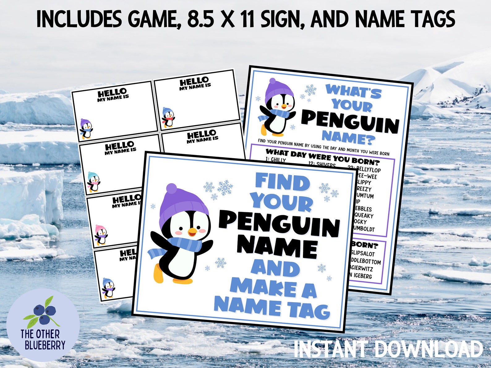 What's Your Penguin Name Game With Name Tags & Sign | Penguin Party ...