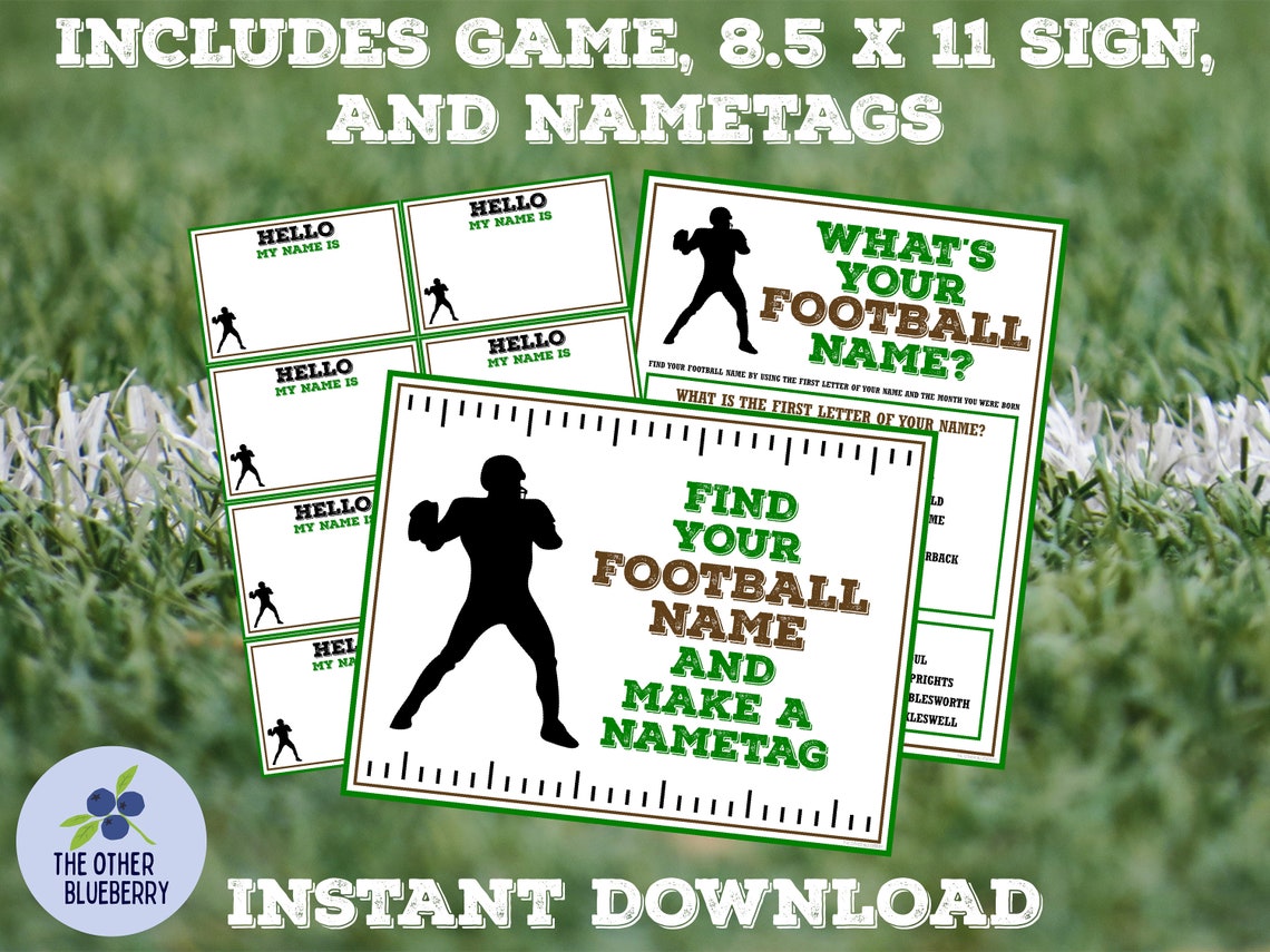 What's Your Football Name Game With Nametags & Sign | Super Bowl Party ...
