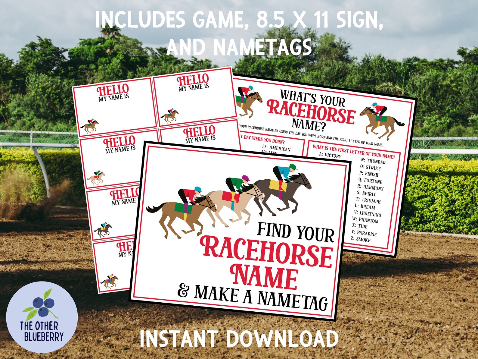 What's Your Racehorse Name Party Game With Nametags & Sign Kentucky ...