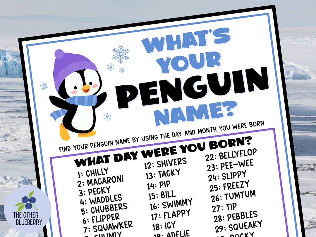 What's Your Penguin Name Game With Name Tags & Sign | Penguin Party ...