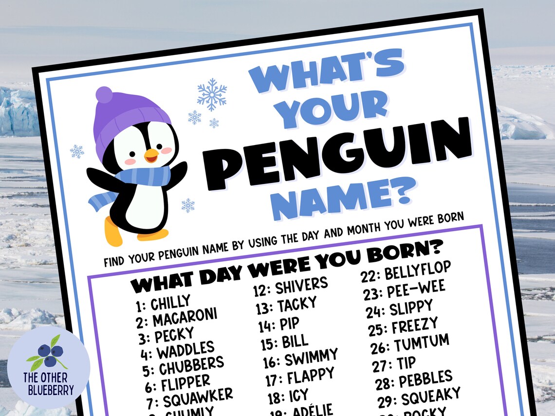 What's Your Penguin Name Game With Name Tags & Sign | Penguin Party ...