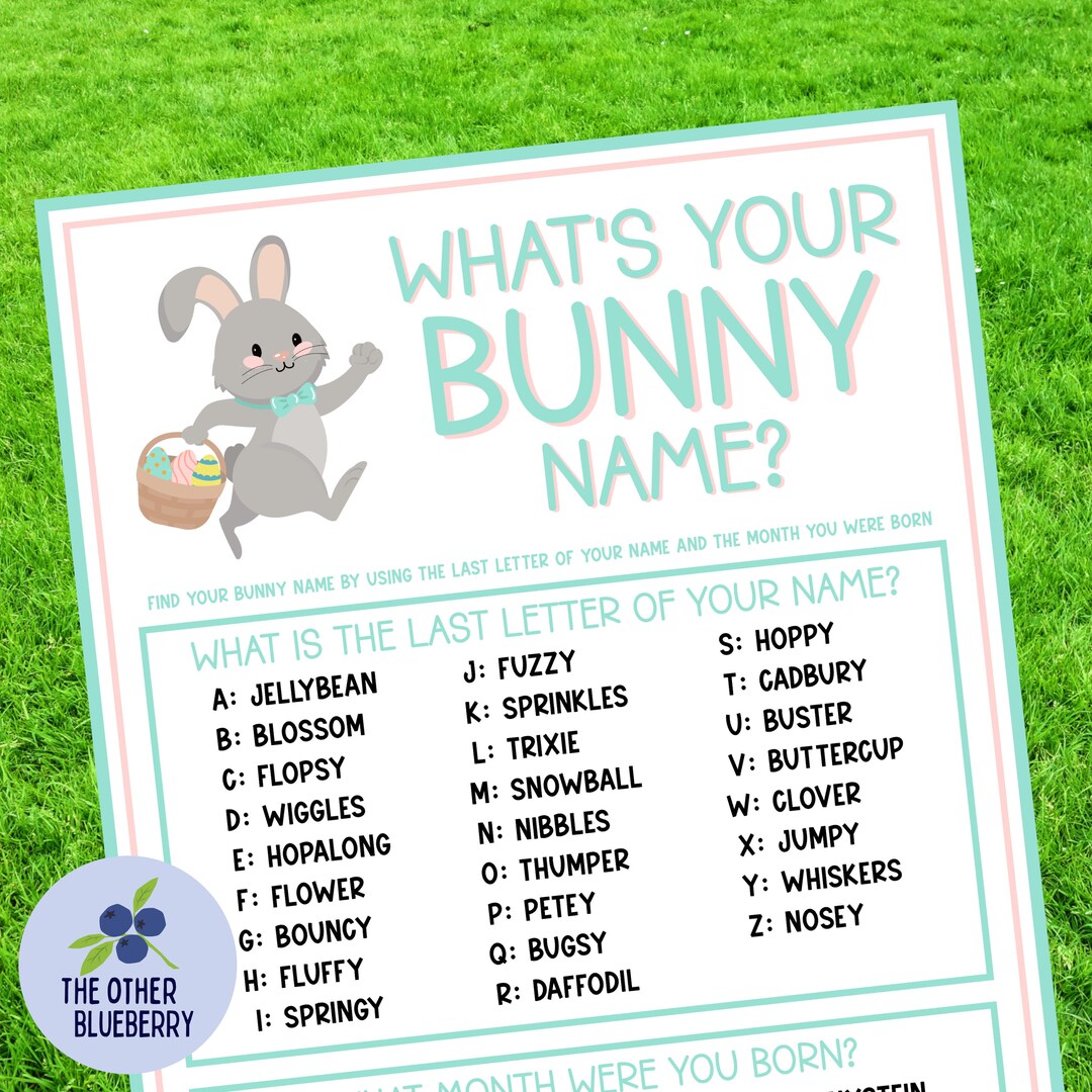 What's Your Bunny Name Party Game With Name Tags & Sign | Easter Game ...