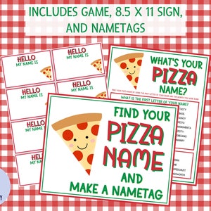 What's Your Pizza Name With Nametags & Sign | Pizza Party Game ...