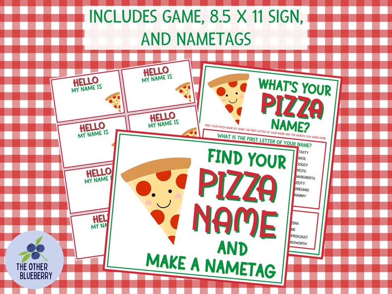 What's Your Pizza Name With Nametags & Sign | Pizza Party Game ...