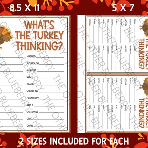 Thanksgiving Games What's the Turkey Thinking TWO GAMES Mind Match ...