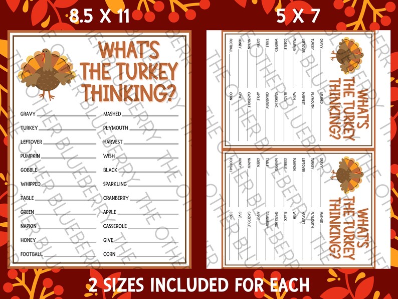 Thanksgiving Games What's the Turkey Thinking TWO GAMES Mind Match ...