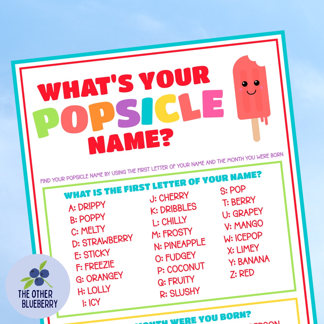 What's Your Popsicle Name Game With Name Tags & Sign | Popsicle Party ...