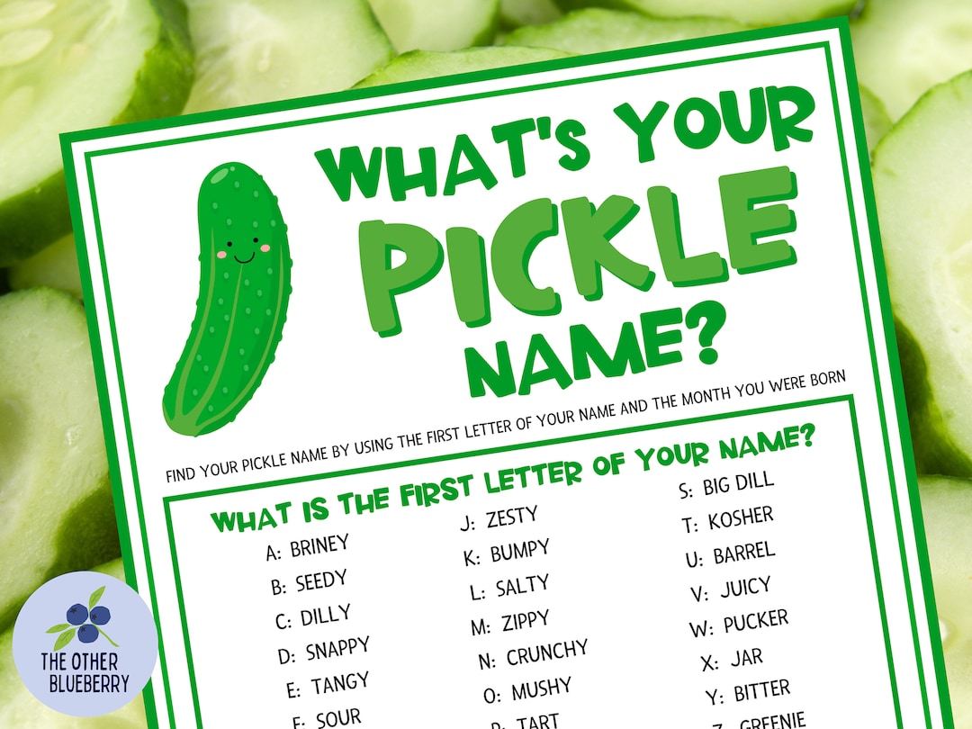 What's Your Pickle Name Game With Name Tags & Sign | Pickle Party Game ...