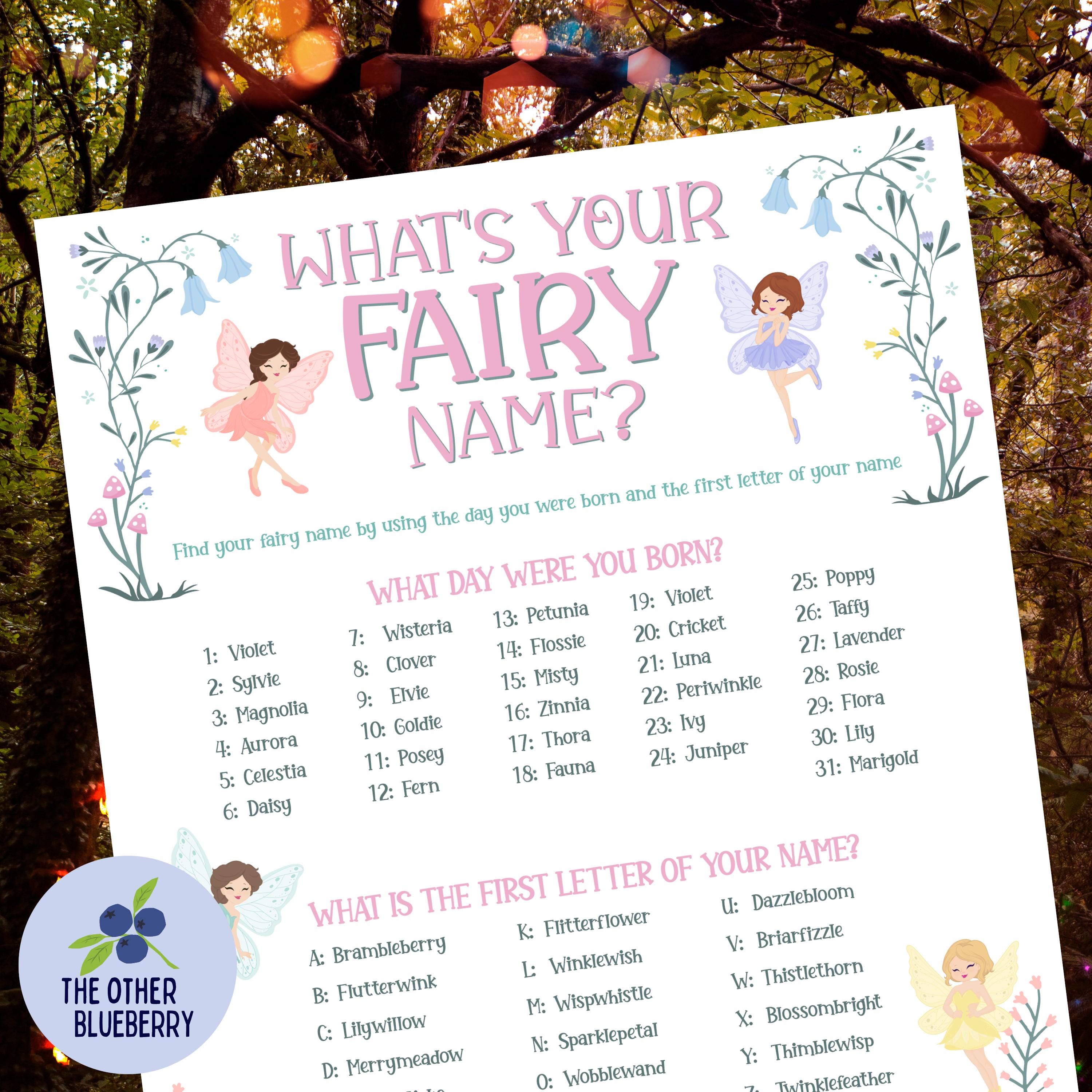 What's Your Fairy Name Game With Name Tags & Sign | Fairy Party Game ...