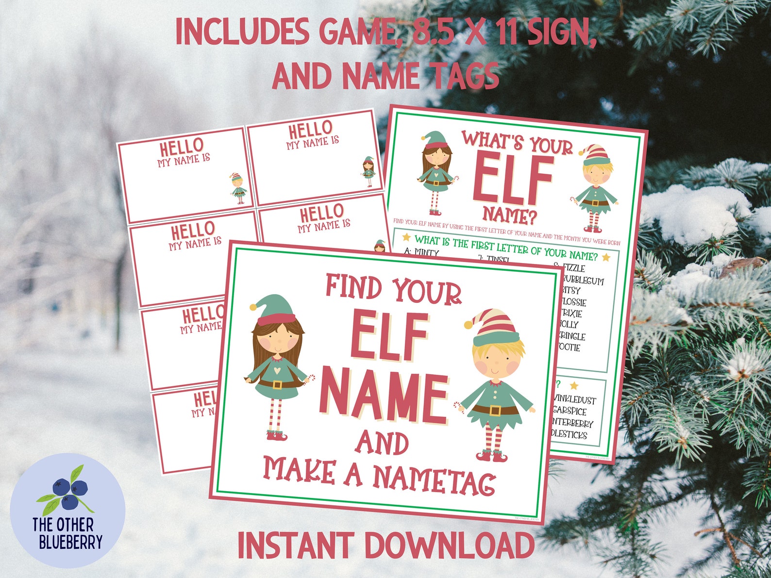 What's Your Elf Name Game With Name Tags & Sign | Christmas Party Game ...