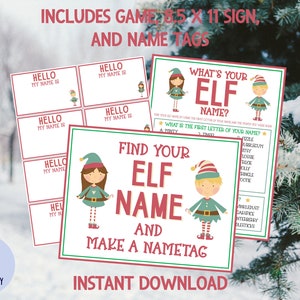What's Your Elf Name Game With Name Tags & Sign | Christmas Party Game ...