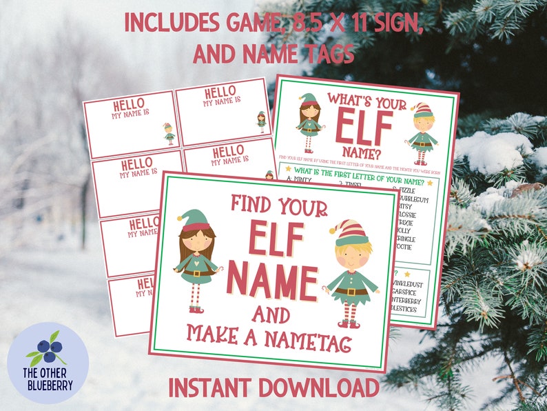 What's Your Elf Name Game With Name Tags & Sign | Christmas Party Game ...