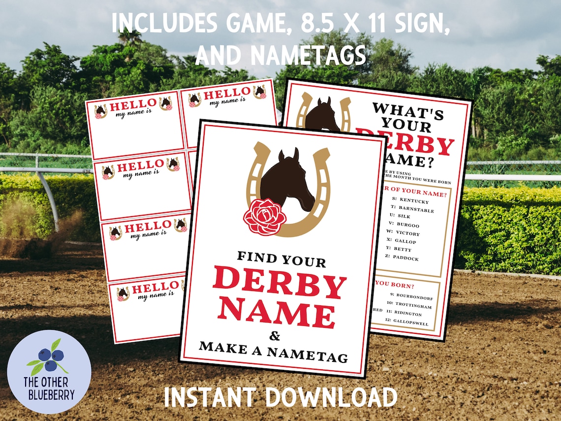 What's Your Derby Name Party Game With Nametags & Sign | Kentucky Derby ...