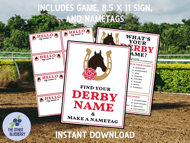 What's Your Derby Name Party Game With Nametags & Sign | Kentucky Derby ...