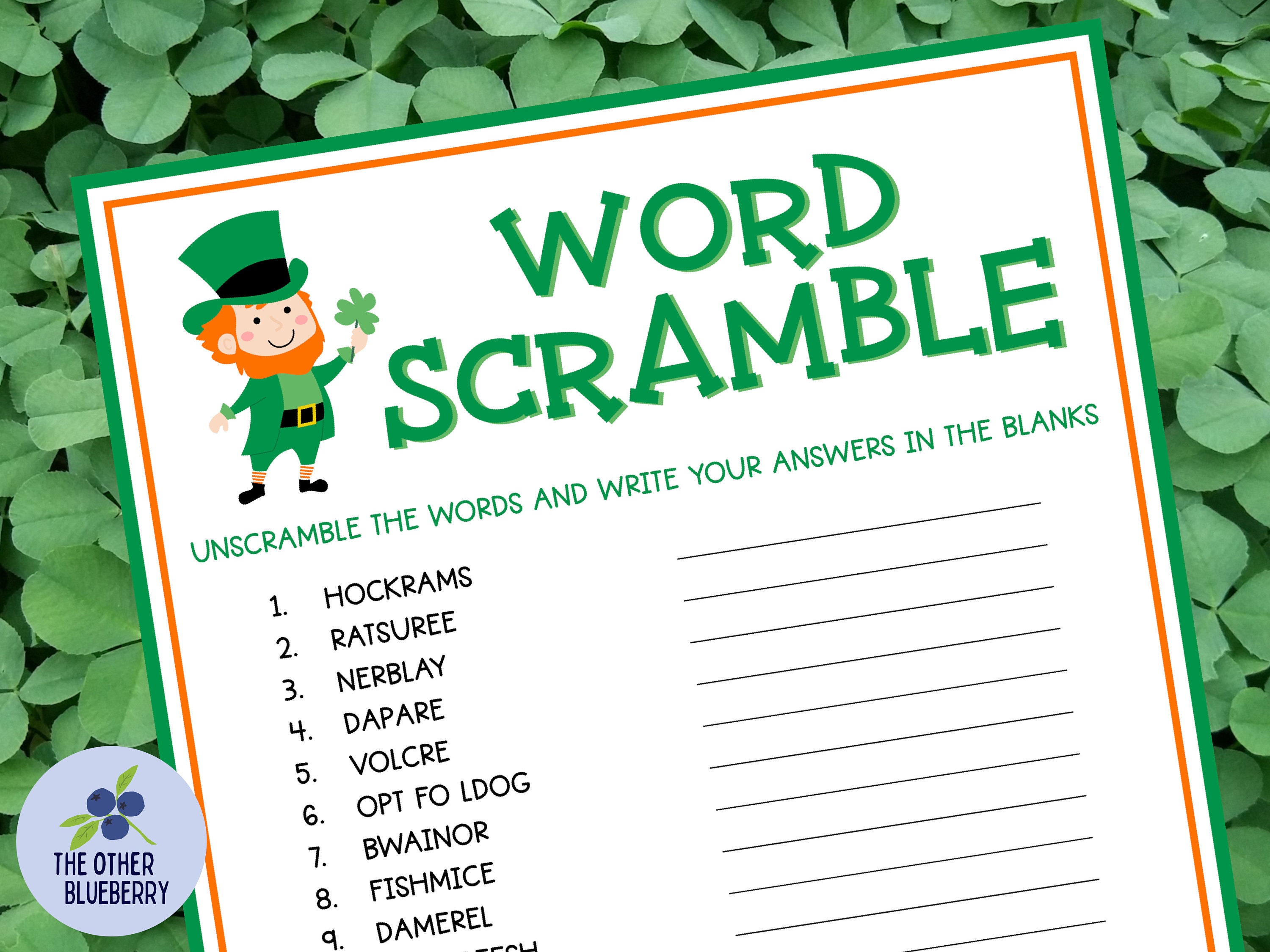 St. Patrick's Day Game Word Scramble Fun for Kids and Adults St. Paddy ...