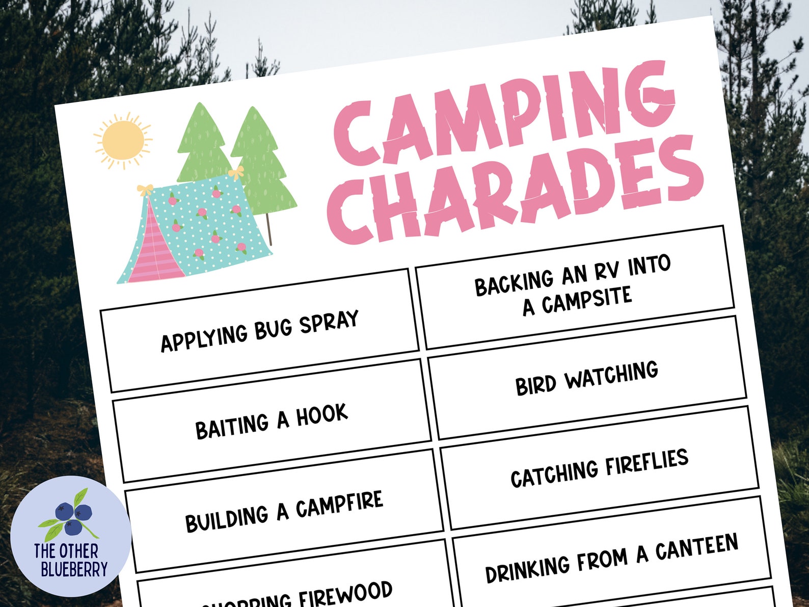 Camping Charades 42 Phrases to Act Out Glamping Party Campout Summer ...