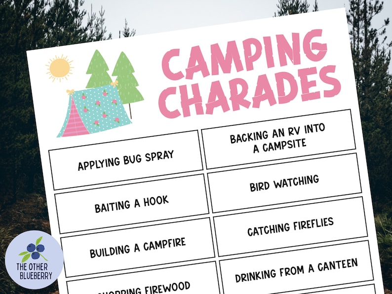 Camping Charades 42 Phrases to Act Out Glamping Party Campout Summer ...