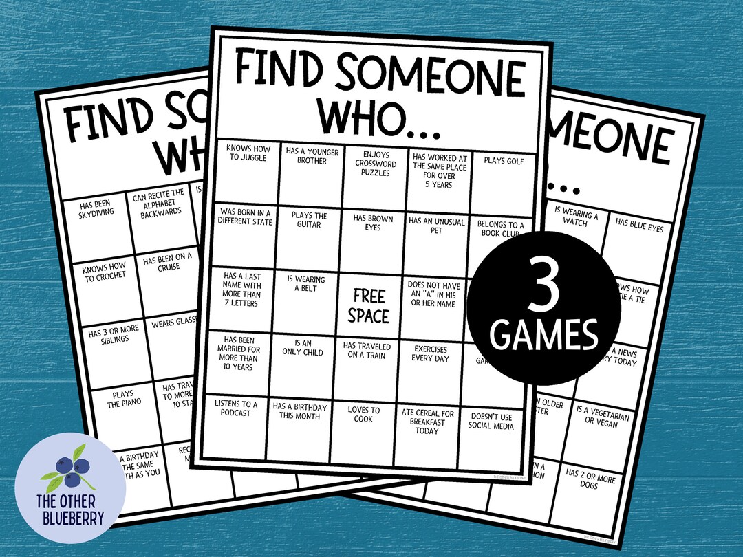 Icebreaker Bingo | 3 Find Someone Who Games | Human Bingo Party Game ...