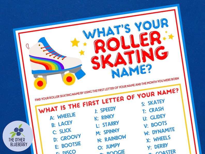 What's Your Roller Skating Name Party Game With Name Tags & Sign ...