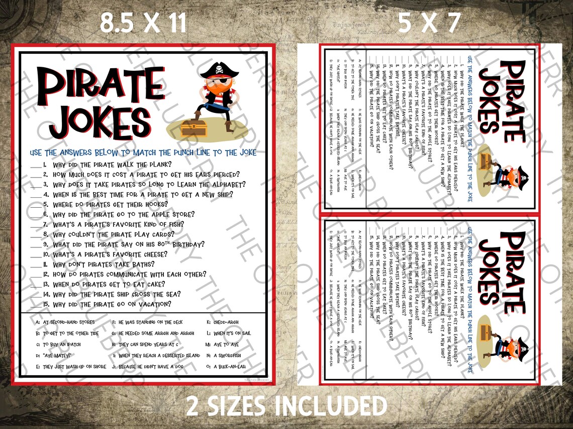 Pirate Jokes Pirate Party Game Pirate Birthday Game Pirate Printable ...