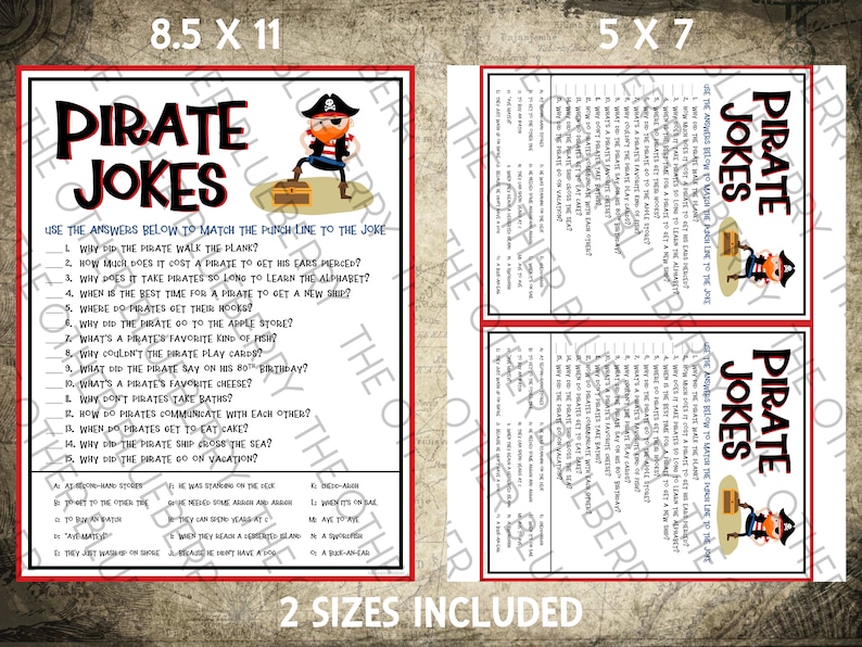 Pirate Jokes Pirate Party Game Pirate Birthday Game Pirate Printable ...