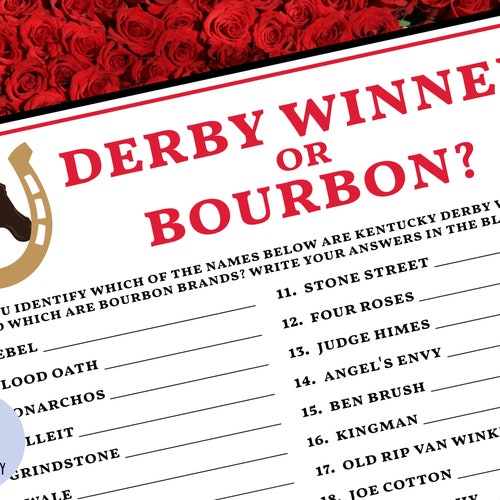 Derby Game Derby Winner or Bourbon Kentucky Derby Party - Etsy