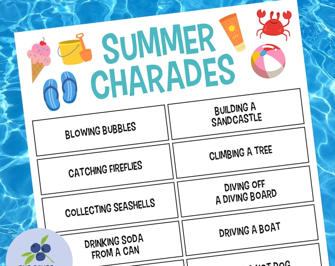 Summer Charades Printable Game, Family Game Night, Fun Game for Kids ...