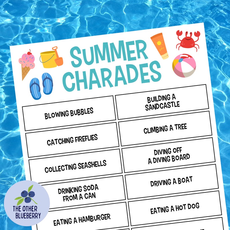 Summer Charades 70 Fun Phrases to Act Out Summer Game Summer Party Game ...
