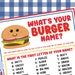 What's Your Burger Name Party Game With Name Tags & Sign | BBQ Party ...