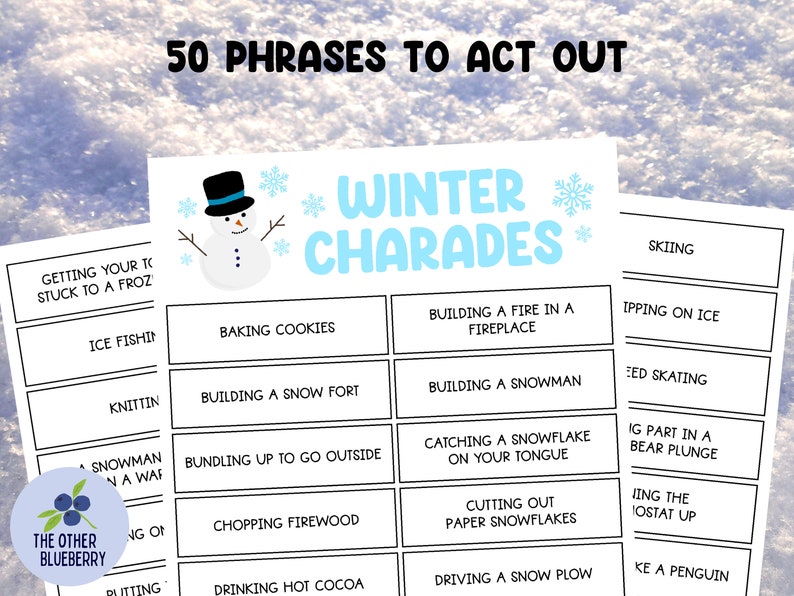 Winter Charades 50 Phrases to Act Out Winter Party Classroom Game Snow ...